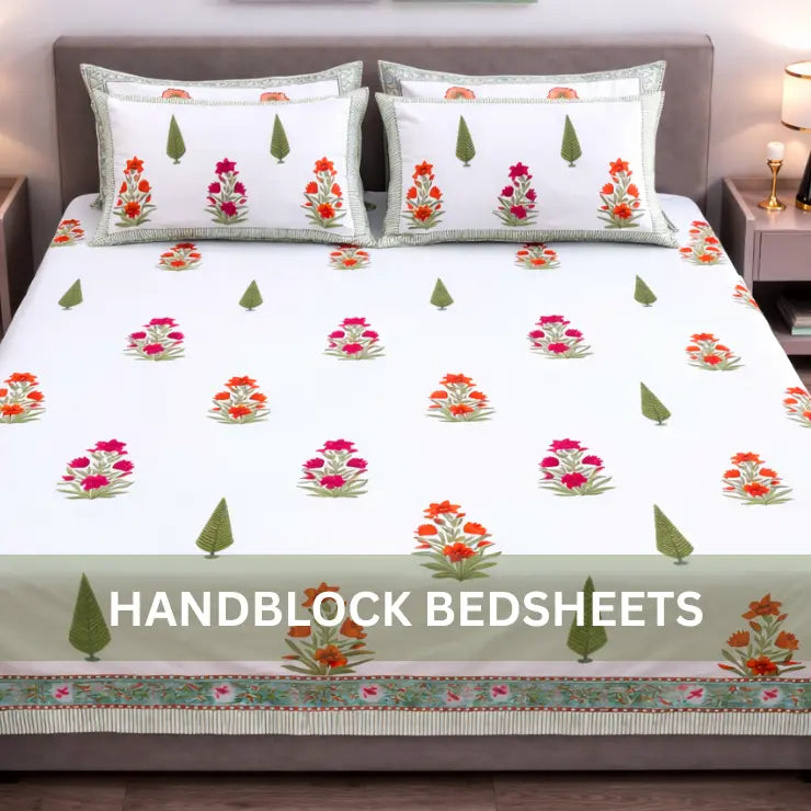 Handblock Bedsheets Online – Buy Cotton Hand Block Printed Bedsheets